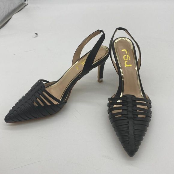FSJ | Shoes | A Fsj Black Pointy Toe Slingback Low Heels Kitten Pumps Shoes | Poshmark